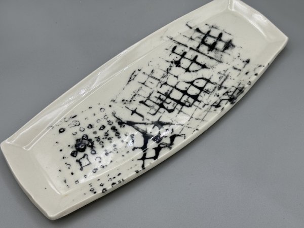 Tray - Clear Glaze with Monoprint Design - Northfield Farmers Market